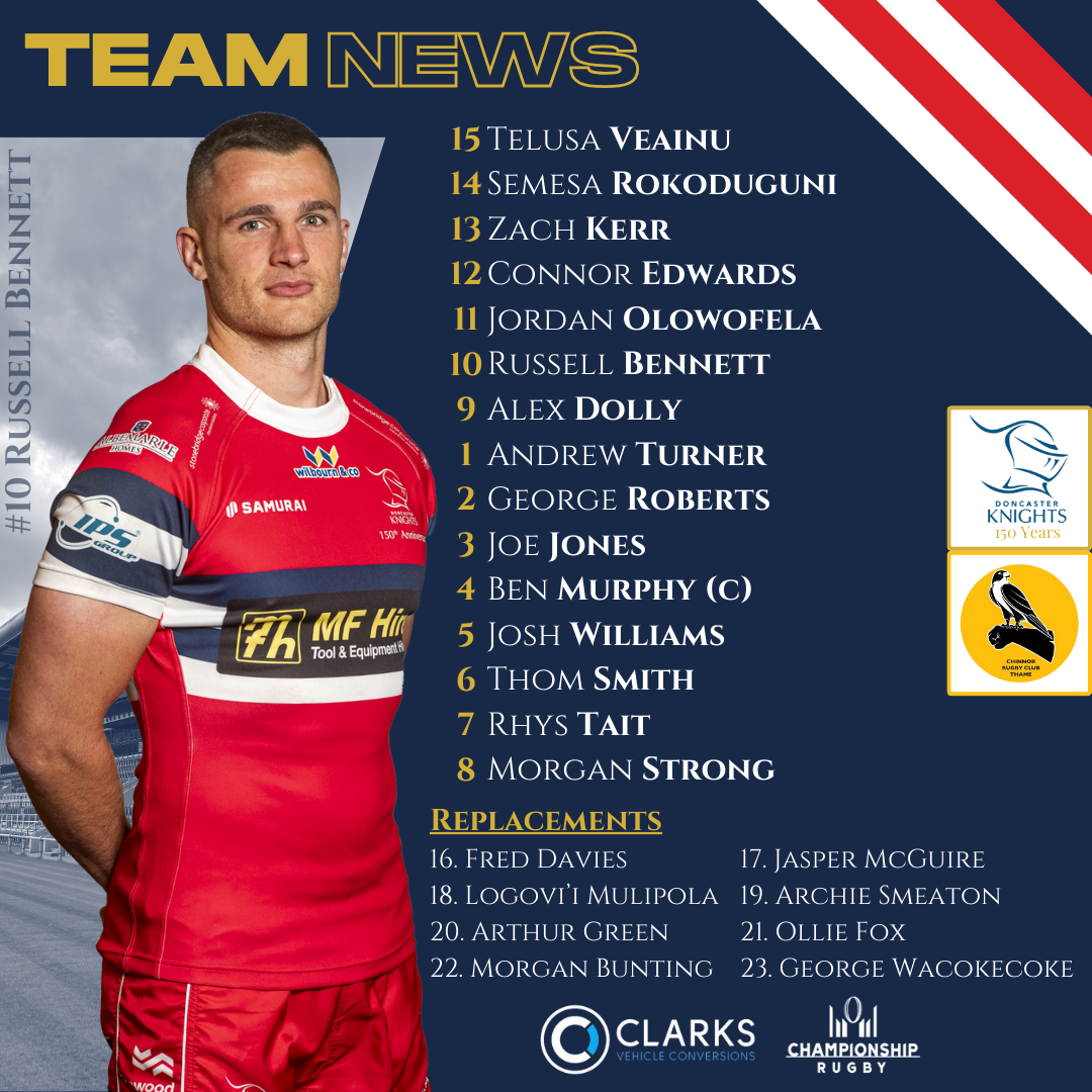 TEAM NEWS: Unchanged Knights team to face Chinnor Away - Doncaster Knights