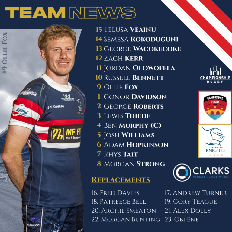 TEAM NEWS - Knights named to face Cambridge - Doncaster Knights